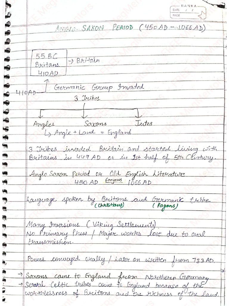 Anglo Saxon Period Handwritten Notes | PDF
