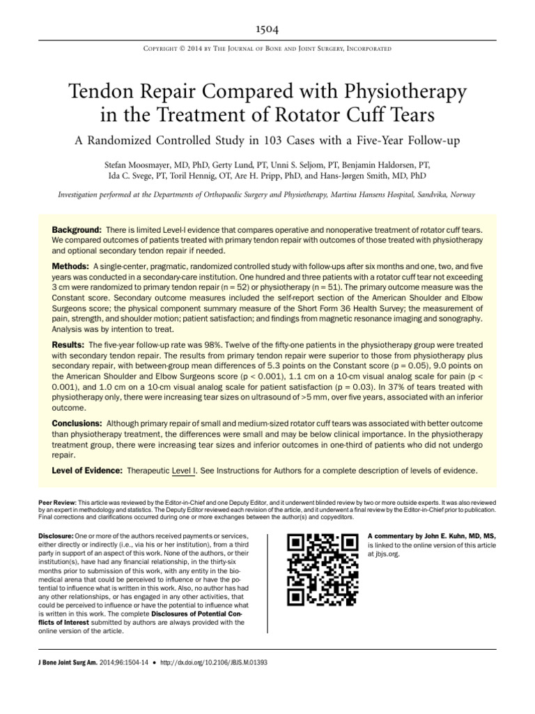 Tendon Repair Comparedwith Physiotherapyinthe Treatmentof Rotator Cuff ...