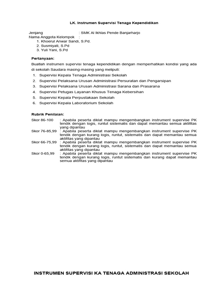 Instrumen Supervisi Tenaga Kependidikan SMK | PDF | Karier & Perkembangan