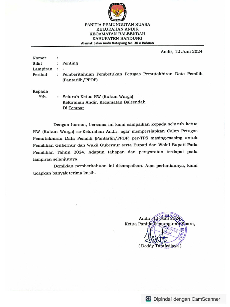 Pemberitahuan Pembentukan PPDP - Andir | PDF