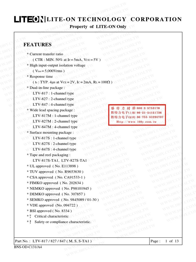 Especificaciones de LTV-817/827/847 | PDF