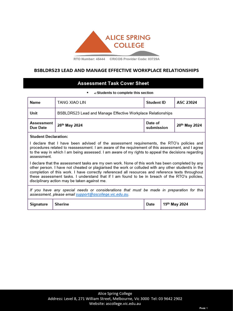 BSBLDR523 Student Assessment Booklet V2.0 (Restricted) | PDF | Communication | Learning