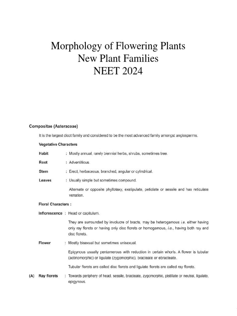New Plant Families - NEET | PDF