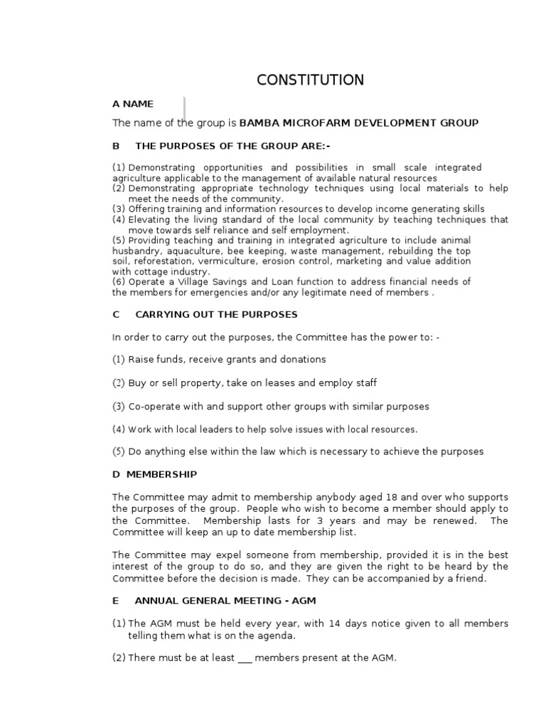 Simple Group Constitution | PDF | Agriculture | Economies