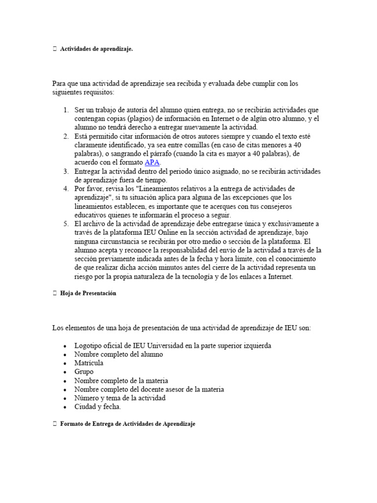 Normas de Entrega de Actividades IEU | PDF | Evaluación | Aprendizaje