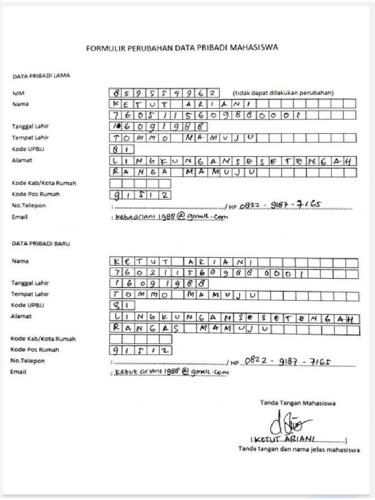 Formulir Perubahan Data | PDF