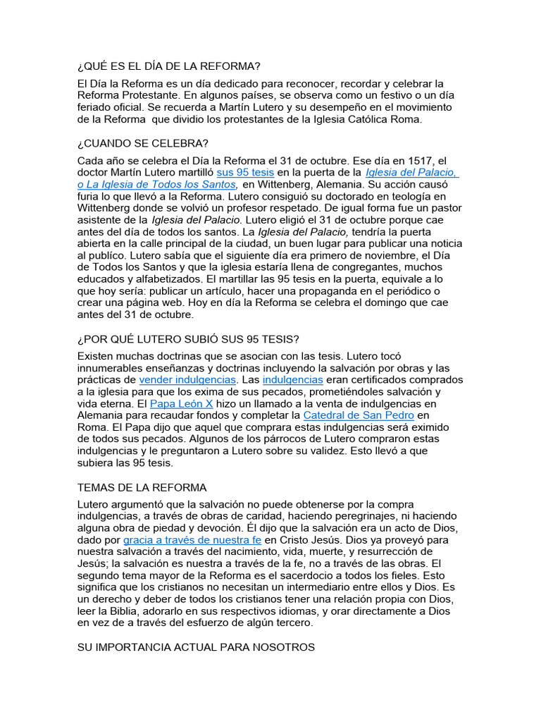 Día de la Reforma: Historia y Significado | PDF | Martin Luther ...