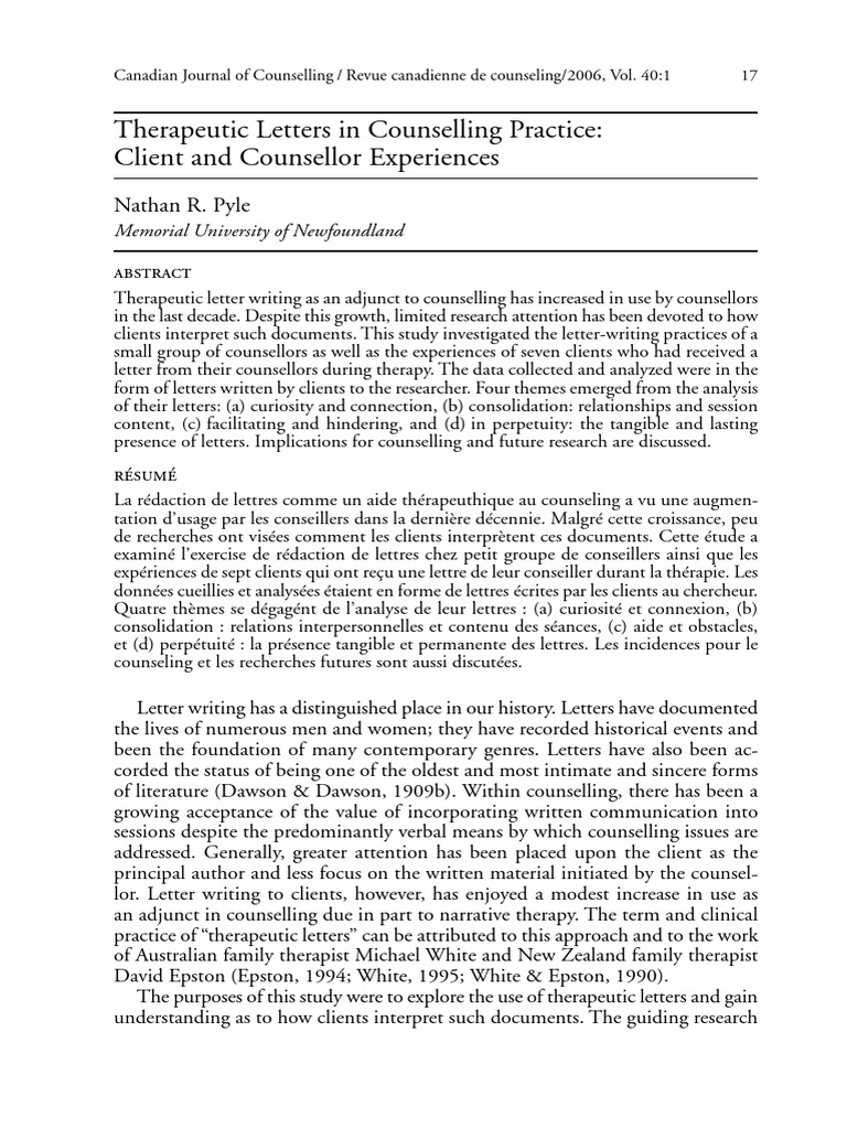 Therapeutic Letters in Counselling Practice - 2006 - 15p | PDF ...
