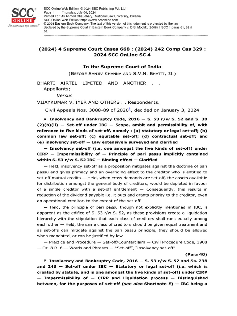 Bharti Airtel Ltd. v. Aircel Ltd. & Dishnet Wireless Ltd. (Resolution ...