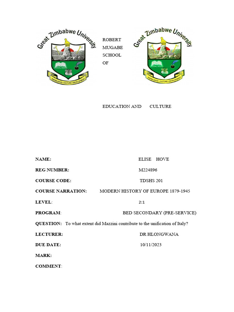 Hove, E. (M224896) (2023) - The Italian Unification. Masvingo. Great ...