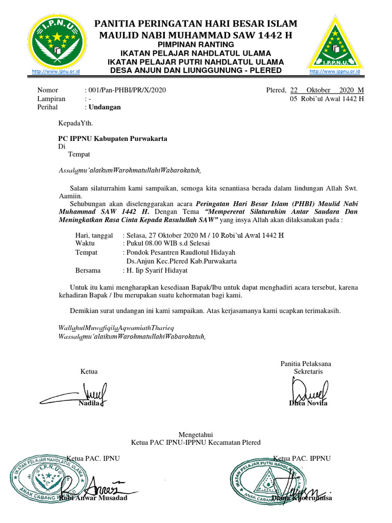 Undangan Muludan (PC IPPNU Kabupaten Purwakarta) | PDF