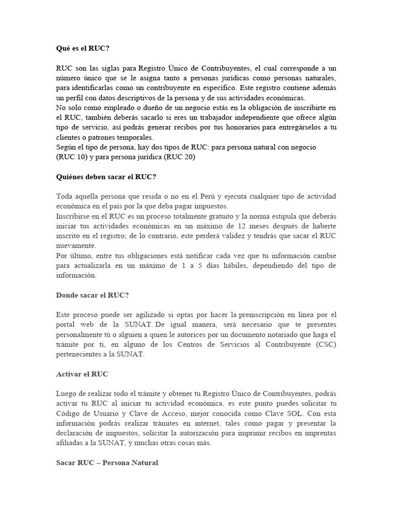 Qué Es El RUC | PDF