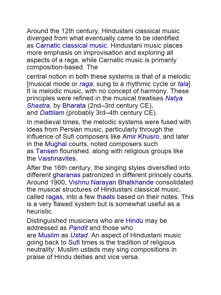 Evolution of Hindustani Classical Music | PDF