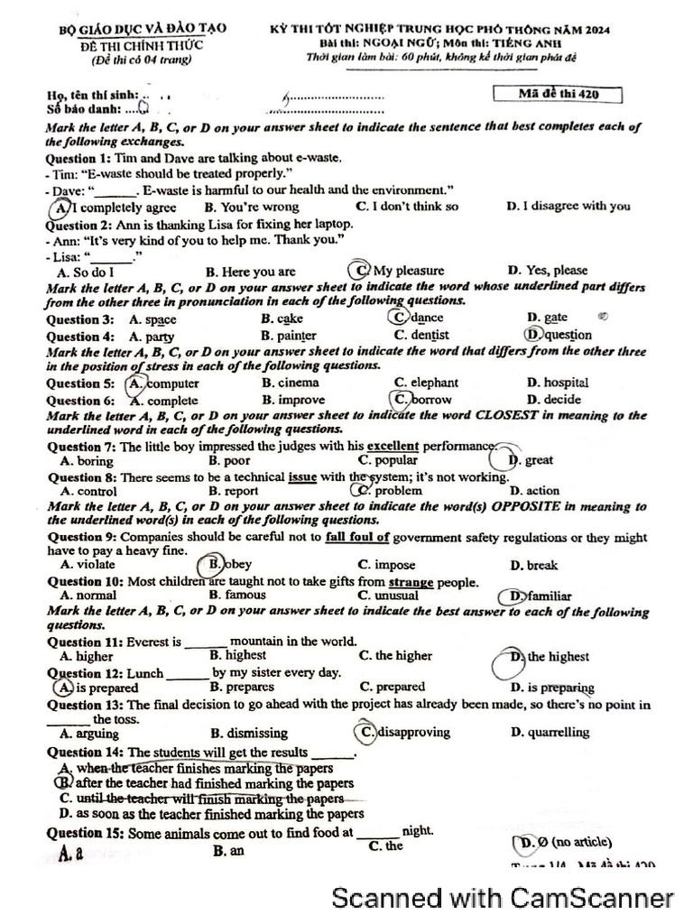 Đề Thi Mã 416 | PDF