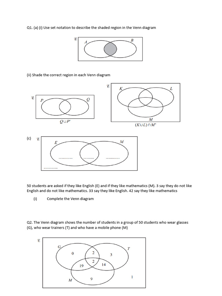 sets worksheet | Download Free PDF | Mathematics