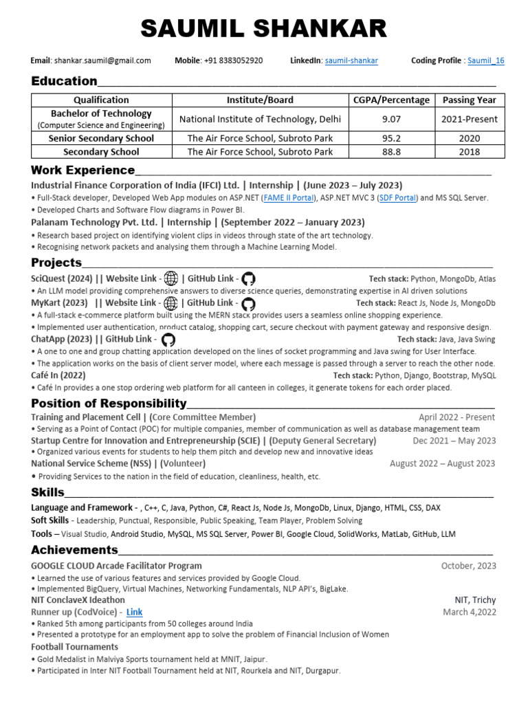 Saumil Shankar Resum 1711789085 | PDF | My Sql | Web Application