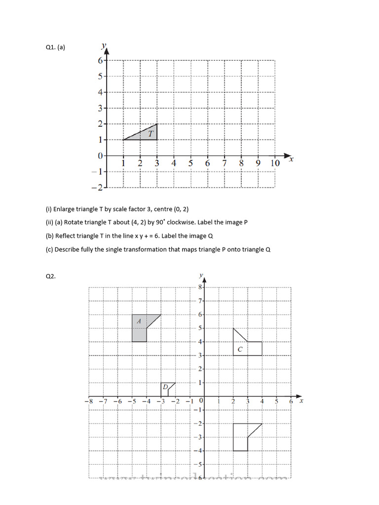 Transformation Worksheet | PDF | Shape | Linear Algebra