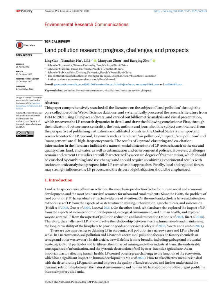 Land Pollution Research Progress Challenges and PR | PDF | Air ...