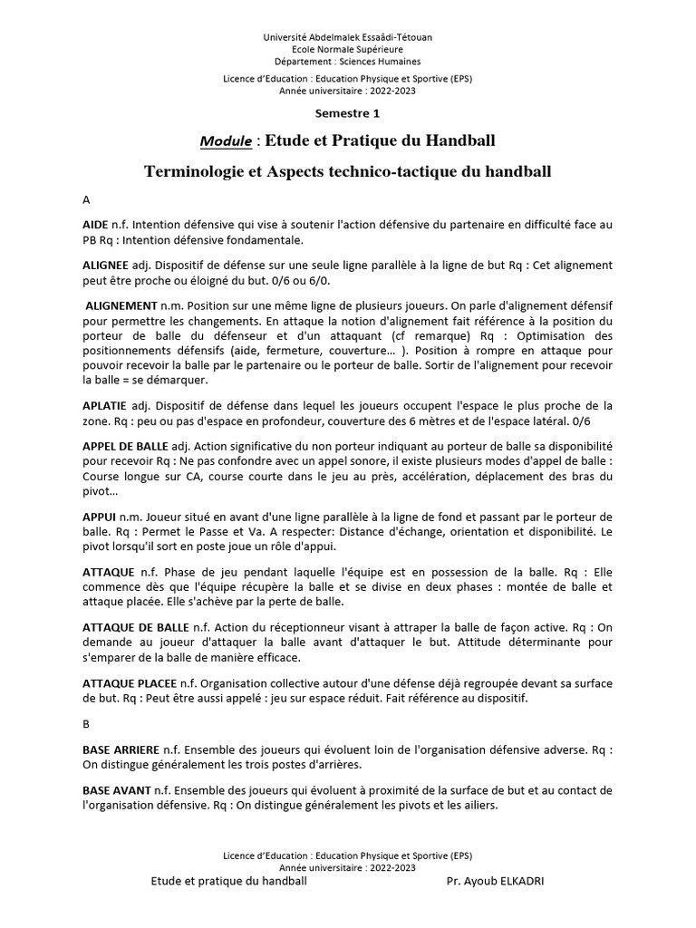 Tactiques et Postes en Handball | PDF | Défenseur (football) | Sports ...