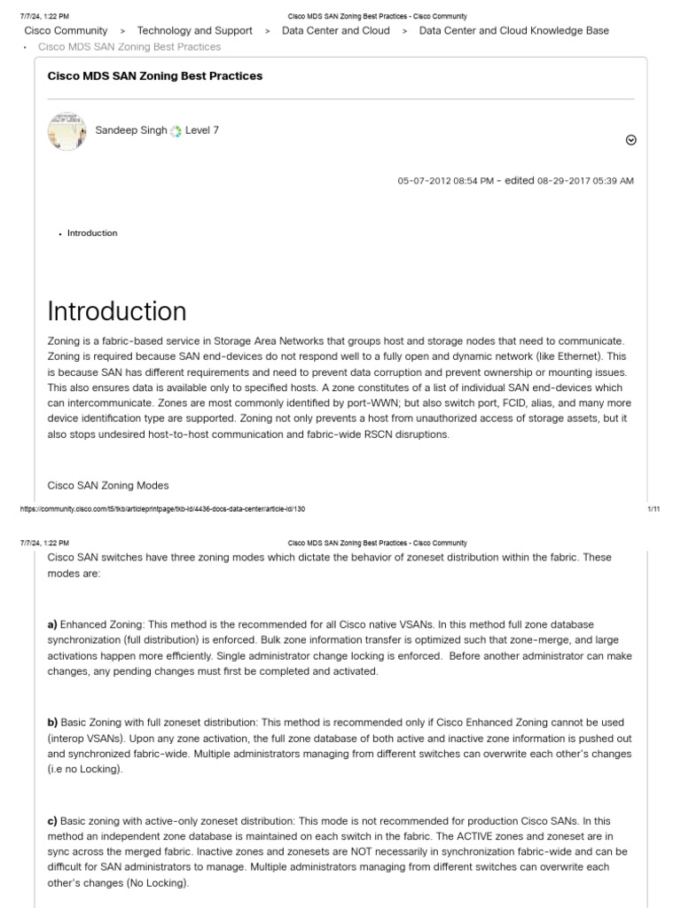 Cisco MDS SAN Zoning Best Practices - Cisco Community | PDF | Computing | Computer Science