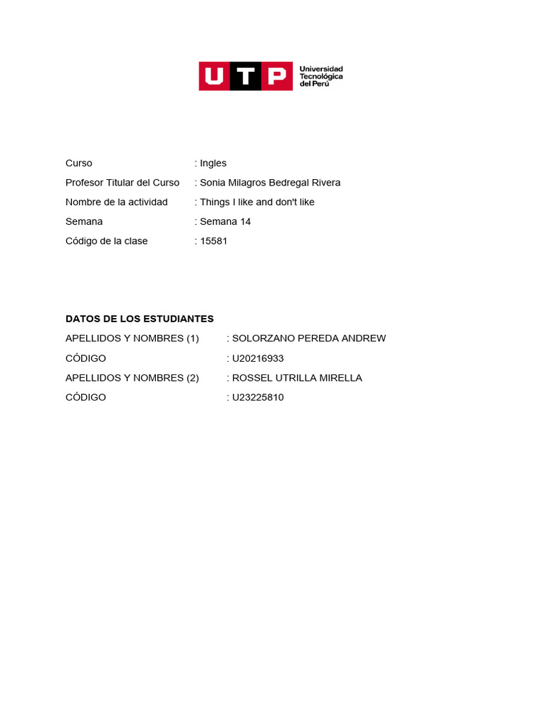 Week 14 - Task Assignment - Things I Like and Don't Like | PDF | Lifestyle