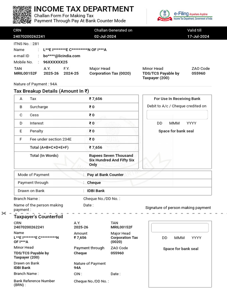 ChallanForm | PDF | Payments | Cheque