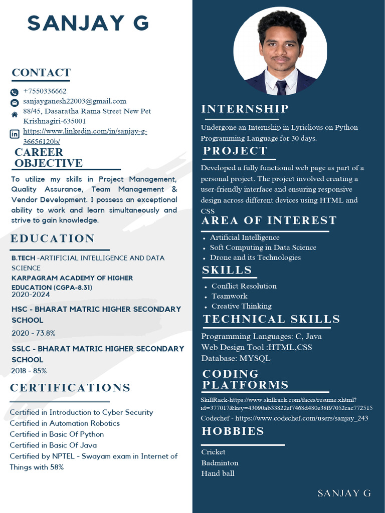 Eoiej1etqqmzzy1urszb Sanjay Resume | PDF | World Wide Web | Internet & Web