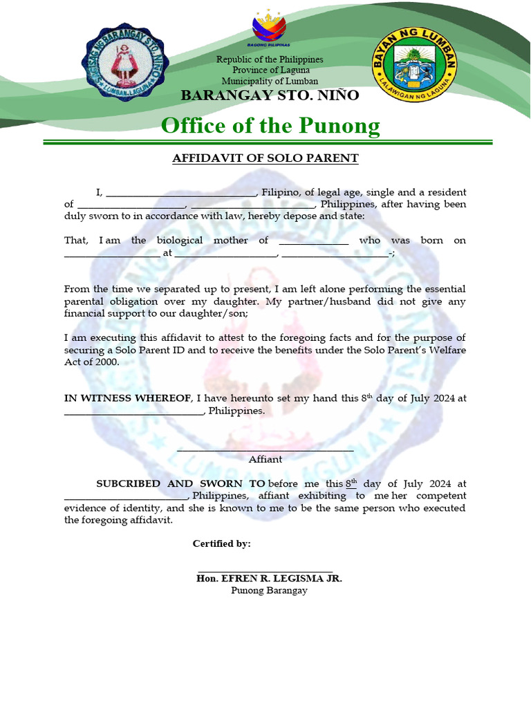 Solo Parent Affidavit Template | PDF