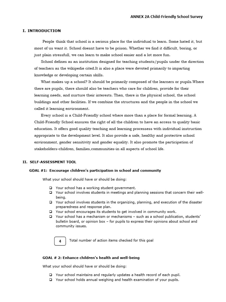 Child-Friendly School Survey Annex 2A | PDF | Teachers | Schools
