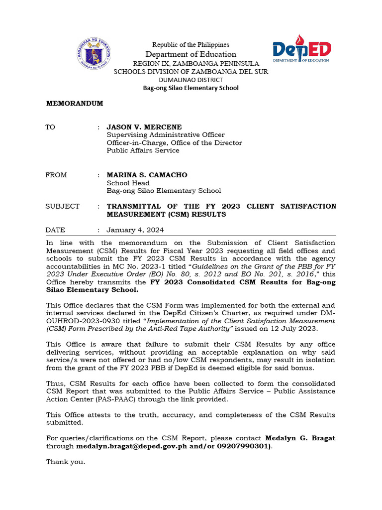 CSM Results Transmittal Memo 2023 | PDF | Government
