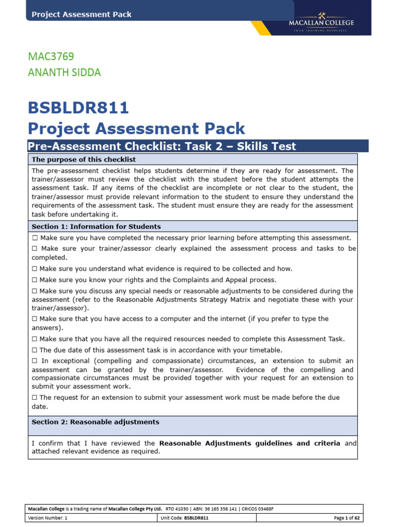 MAC - BSBLDR811 Project Assessment Pack - v2 | PDF | Marketing | Risk ...