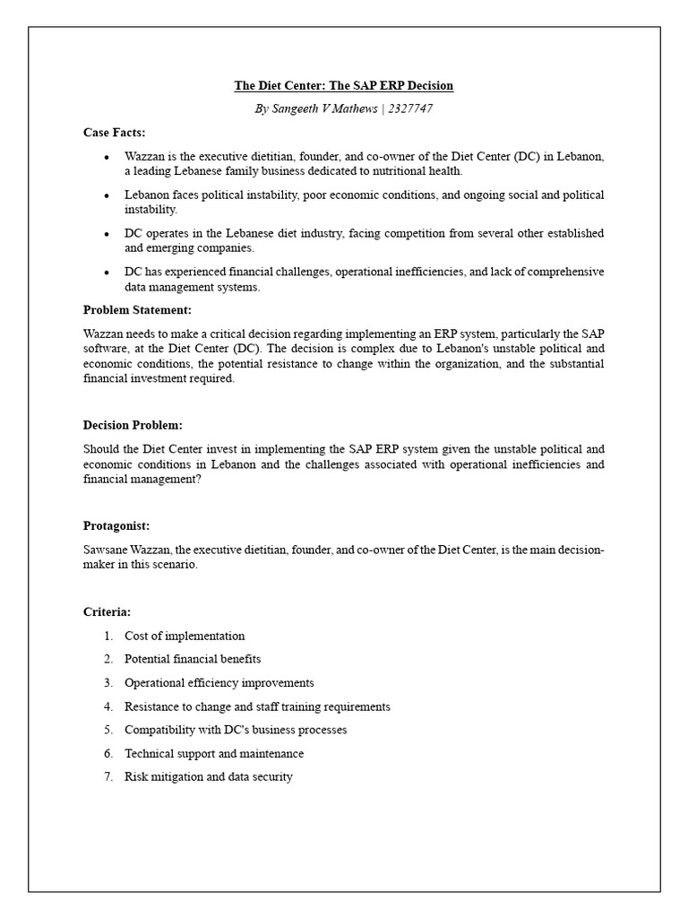 SAP ERP Decision for Diet Center | PDF | Enterprise Resource Planning ...