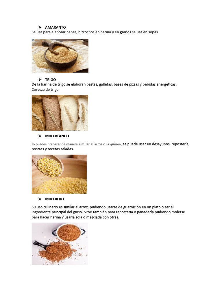 Granos y Su Uso Gastronomico | PDF | Cocina, comidas y vino