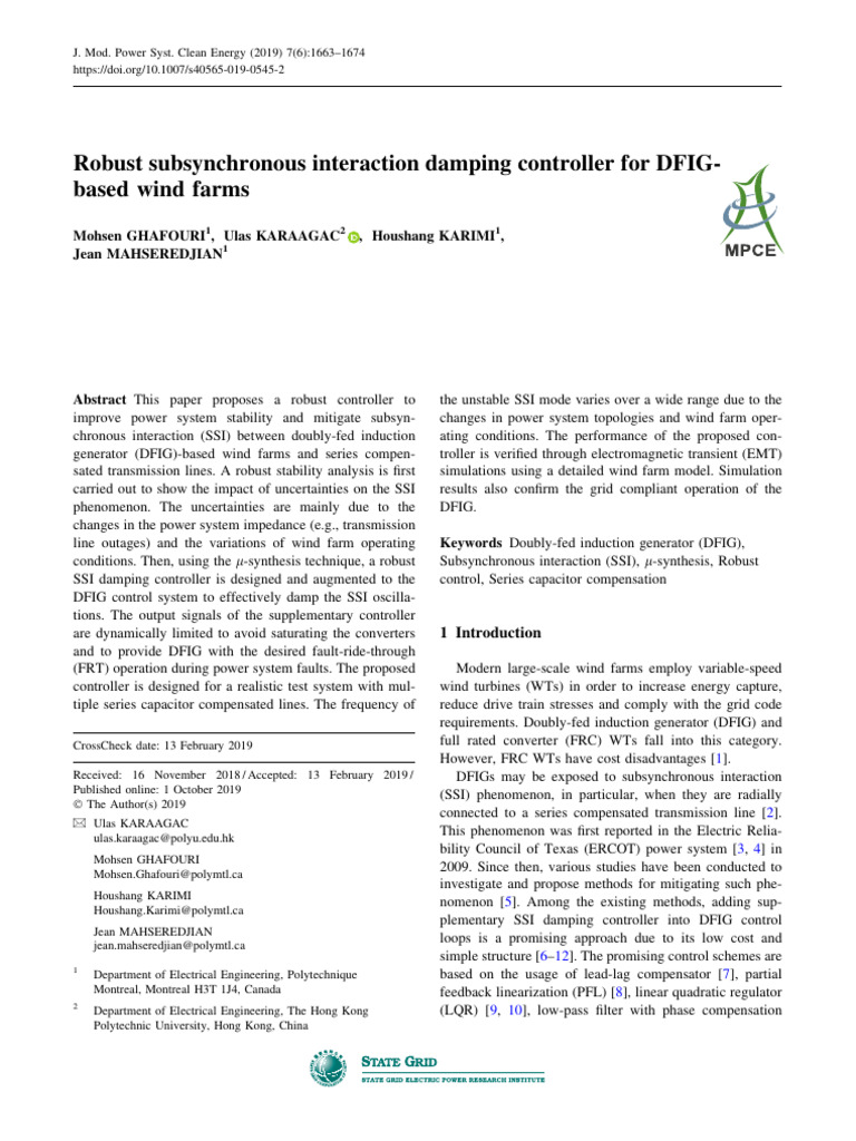 Robust Subsynchronous Interaction Damping Controller For DFIG-based Wind Farms | PDF | Control ...