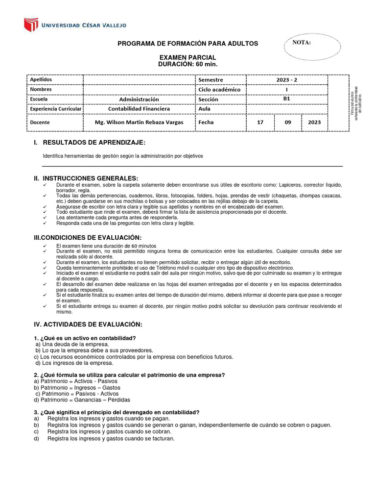 Examen Parcial - Contabilidad Financiera (2) | Descargar gratis PDF | Contabilidad | Business