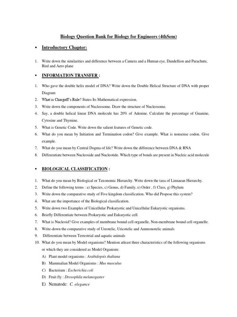 Biology Question Bank - 1 | PDF | Dominance (Genetics) | Dna