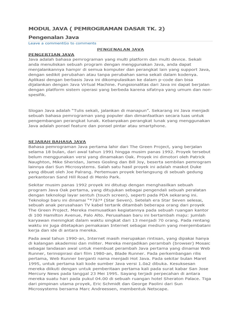 Pengenalan Pemrograman Java Dasar | PDF | Komputer