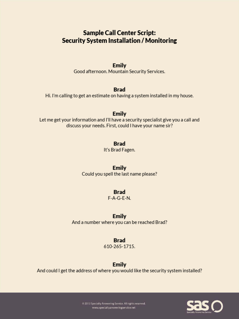Sample Call Center Script Security System | PDF