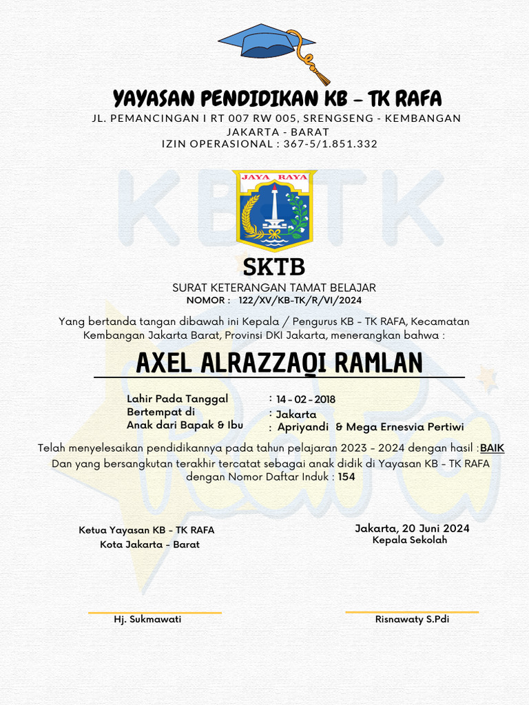 Biru Putih Modern Piagam Penghargaan Portrait Certificate | PDF