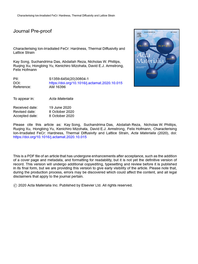 Characterising Ion-Irradiated FeCr Hardness, Thermal Diffusivity and ...