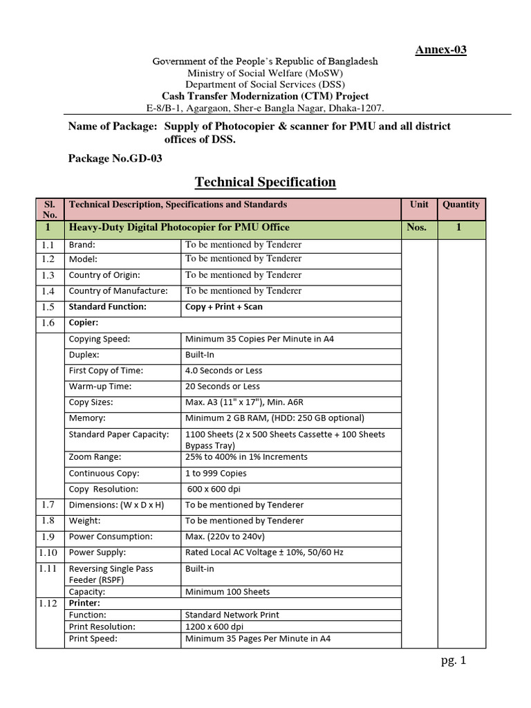 Technical Specification_GD-03 | Download Free PDF | Image Scanner ...