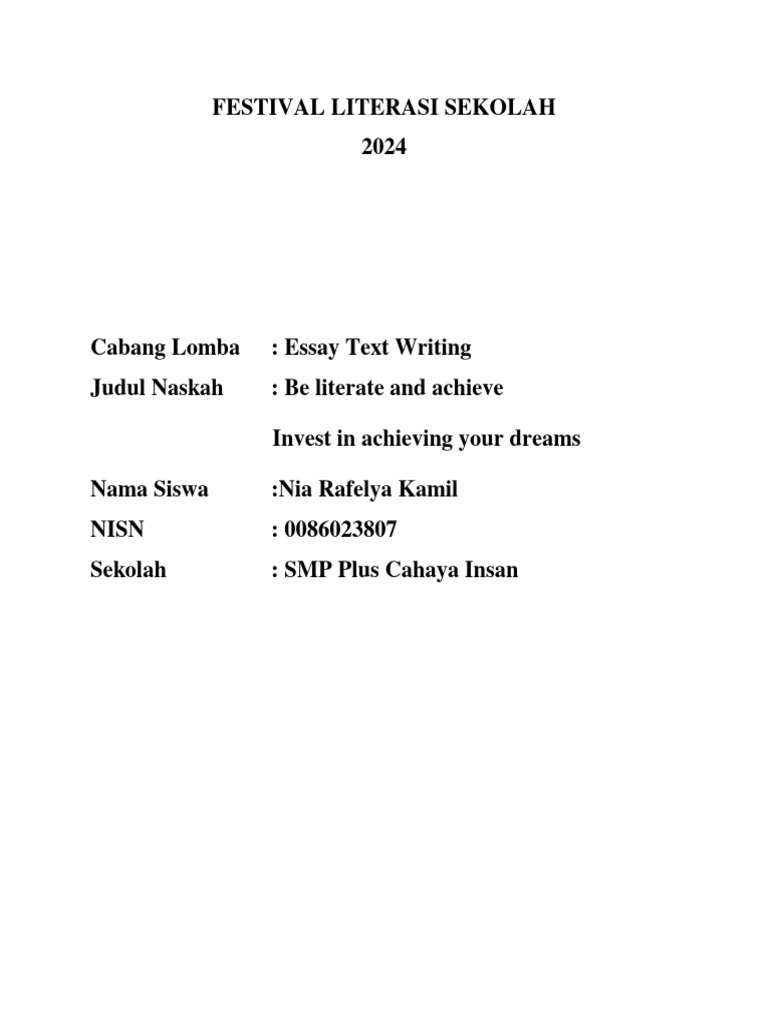 Naskah Essay Writing - Nia Rafelya - SMPP Cahaya Insan | PDF | Literacy ...