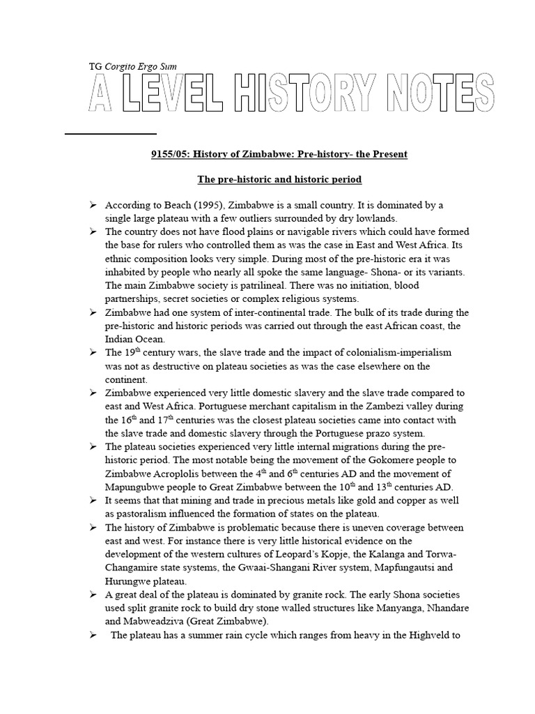 TG Good Notes a Level Hist | PDF | Agriculture | Zimbabwe