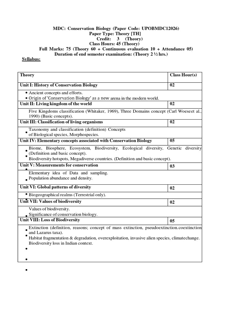 MDC Conservation Biology Syllabus Wise NOTE | PDF | Conservation ...