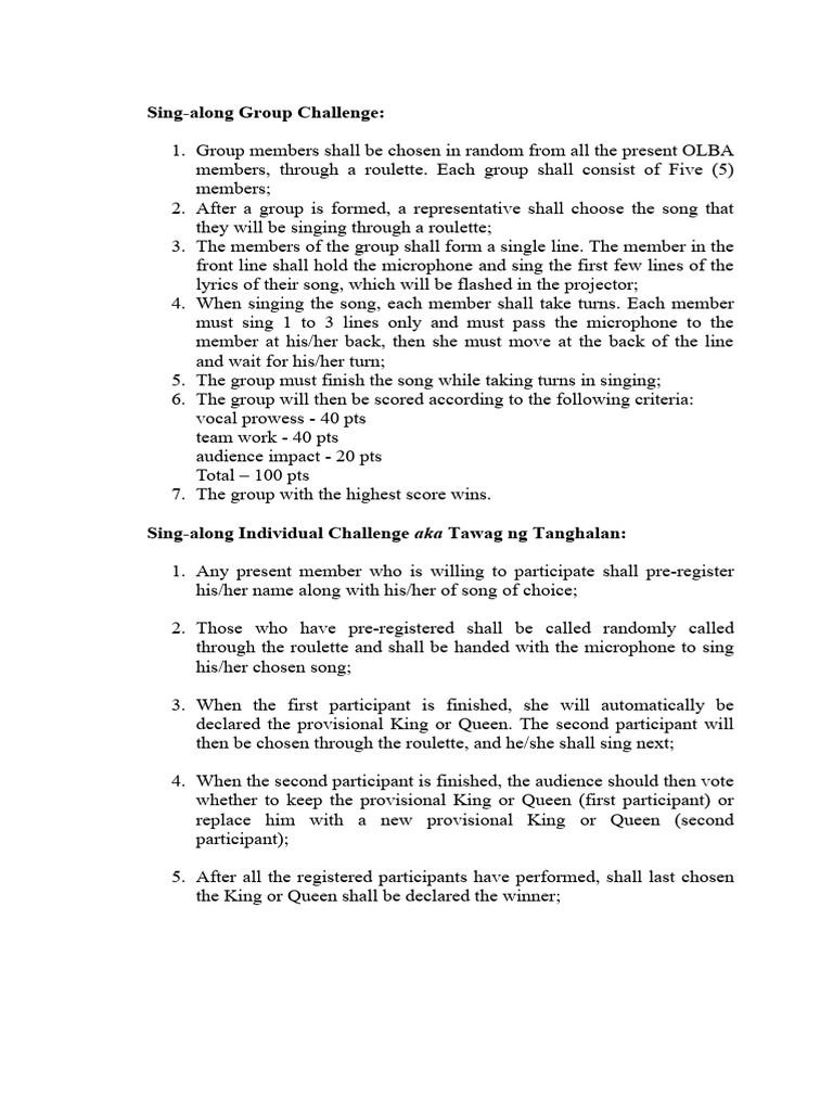 Sing-Along Criteria | PDF