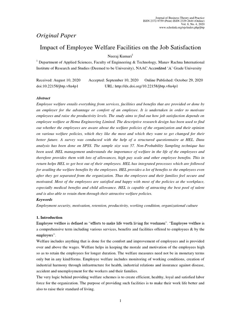 Employee Welfare & Job Satisfaction | PDF | Employment | Corporate ...