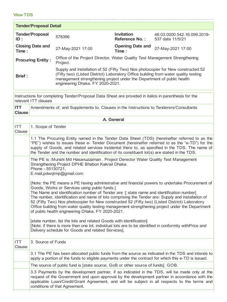 section2_Tender Data Sheet | Download Free PDF | Percentage | Business