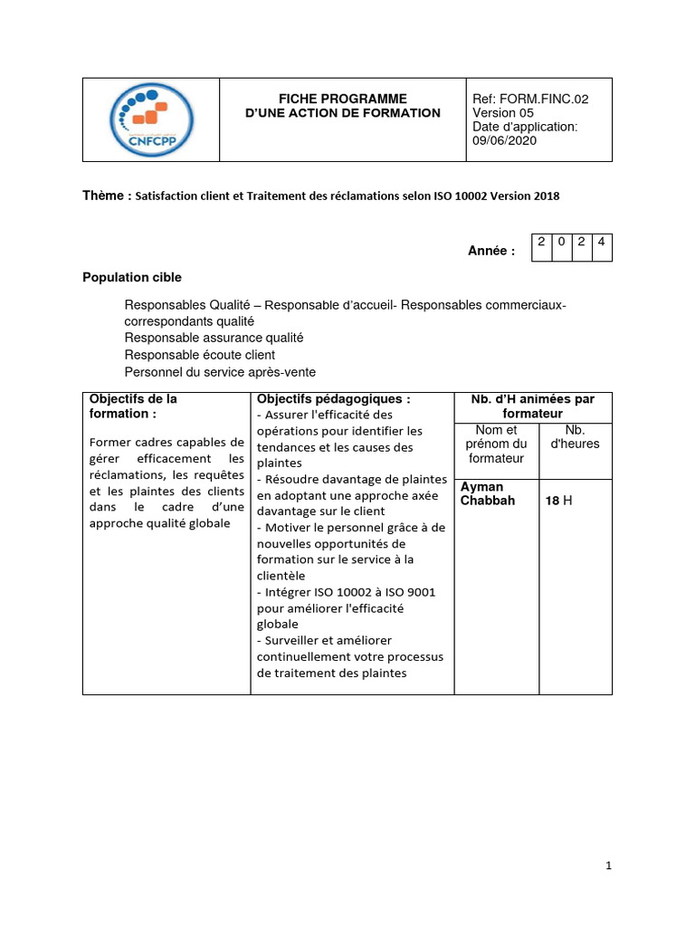 Formation ISO 10002 : Gestion des réclamations | PDF | Pédagogie