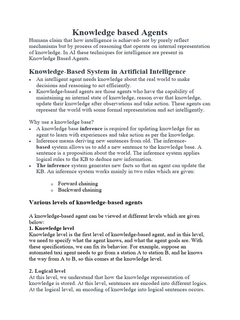 Knowledge Based Agents | PDF | First Order Logic | Logic