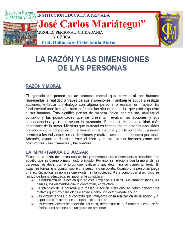 La Razón y Las Dimensiones de Las Personas | PDF | Moralidad | Pensamiento